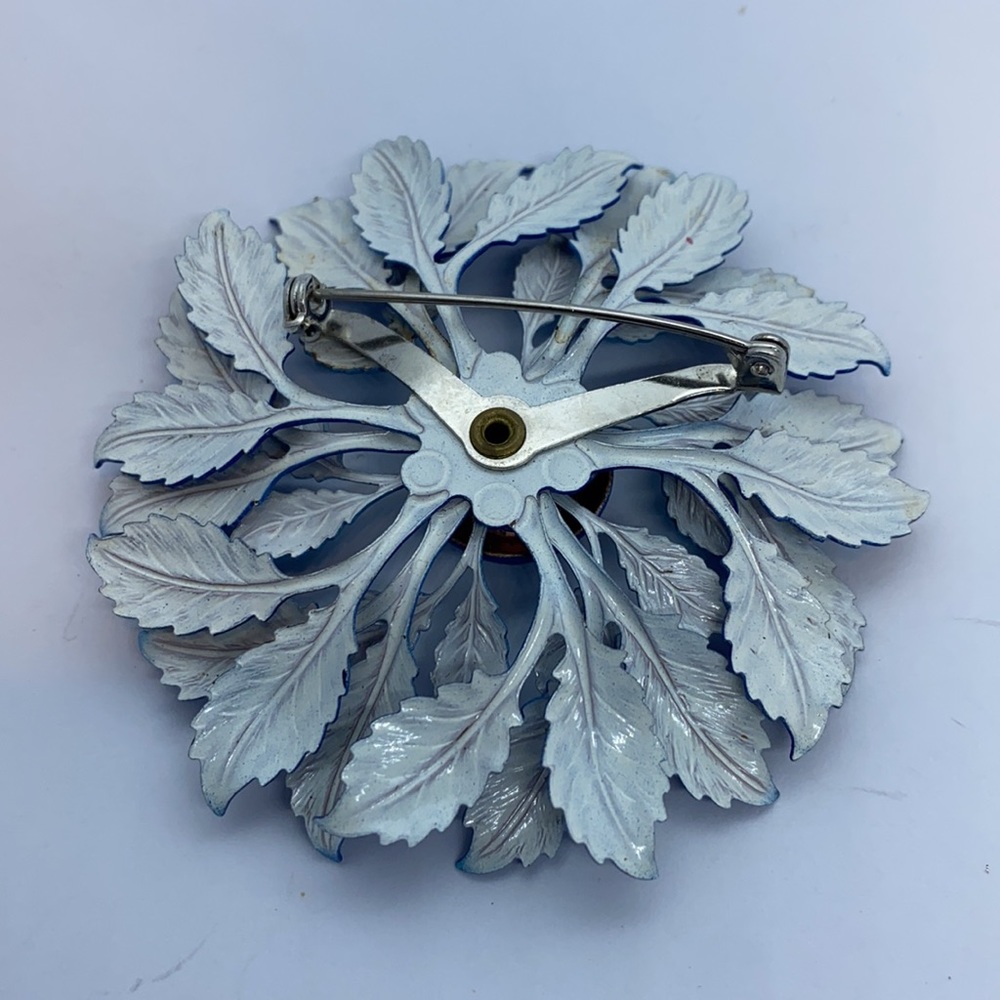 Vintage Big Blue Flower Enamel Brooch Pin - Gem